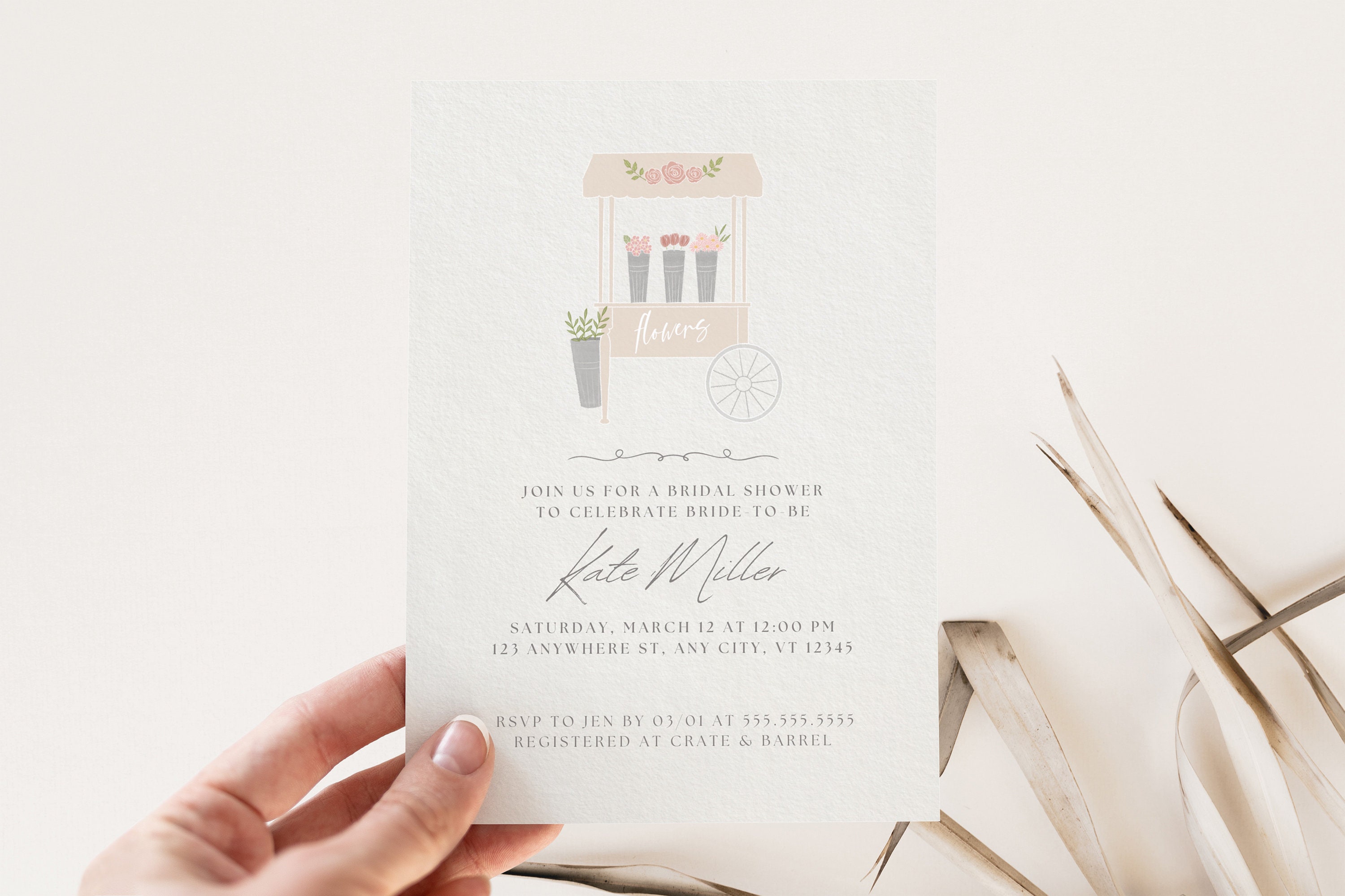 Flower Cart Bridal Shower Invitation, Spring Bridal Shower Invitation ...