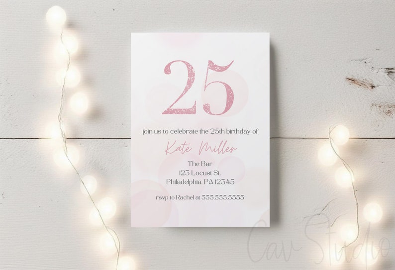 25th Birthday Invitation, 25th Birthday Invite, Girl Birthday ...