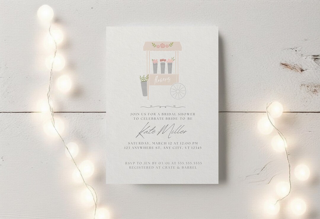 Flower Cart Bridal Shower Invitation, Spring Bridal Shower Invitation ...