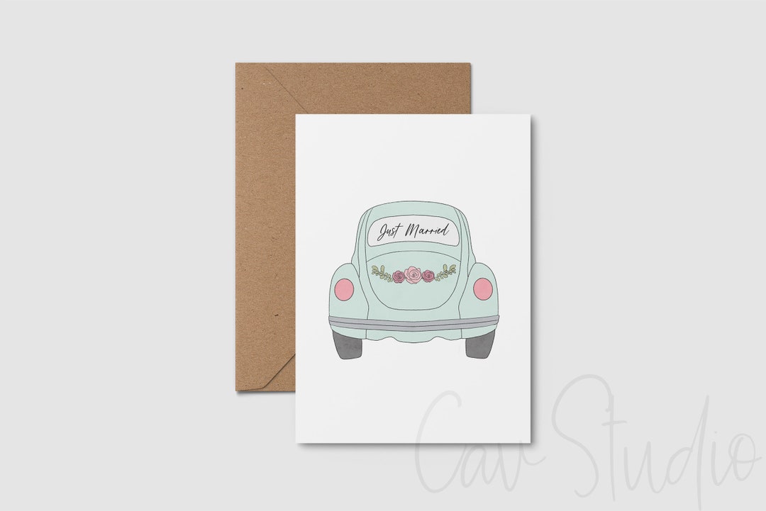 Just Married Wedding Card, Getaway Car Wedding Card, Congratulations ...