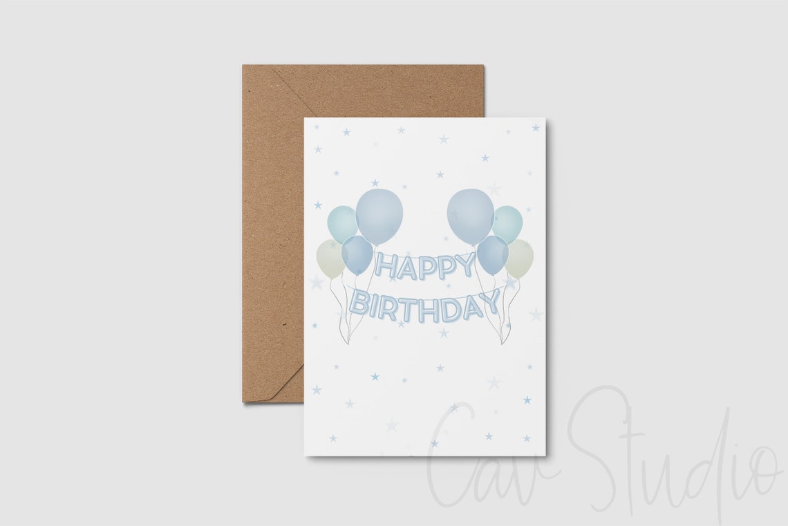 Boy Happy Birthday Card, Blue Birthday Card, Balloon Birthday Card ...