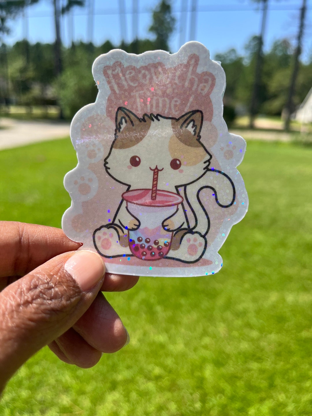 Meowcha Sticker | Cute Cat Sipping Matcha | Kawaii Matcha Tea Decal ...
