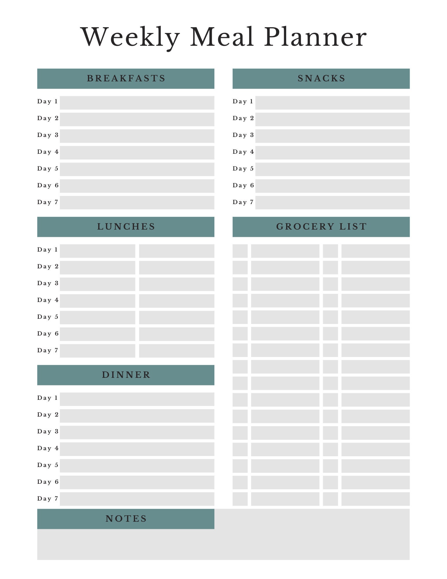 Efficient Weekly Meal Planner Etsy