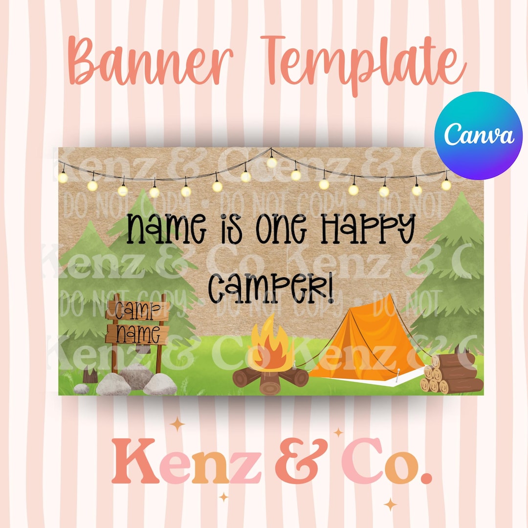 ONE Happy Camper Banner Template - Digital Download - Etsy
