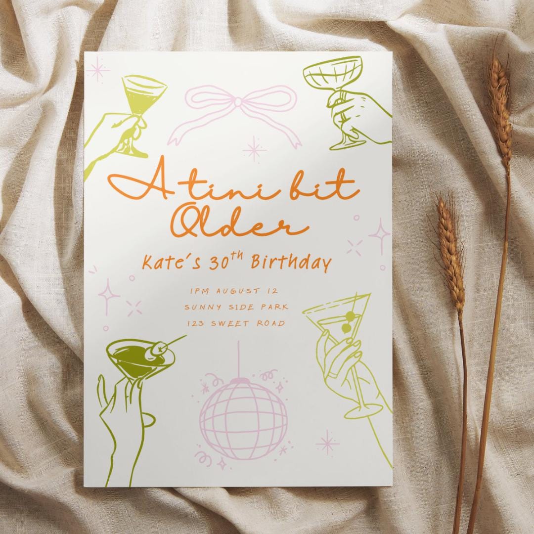 Trendy Martini 30th Birthday Invitation Template | Editable Canva ...