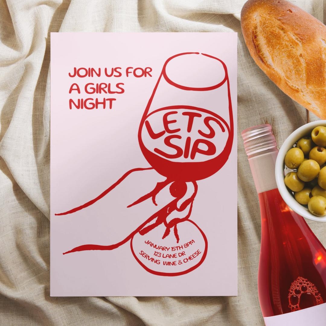 Trendy Girls Night Invitation Template | Wine Night, Bachelorette ...