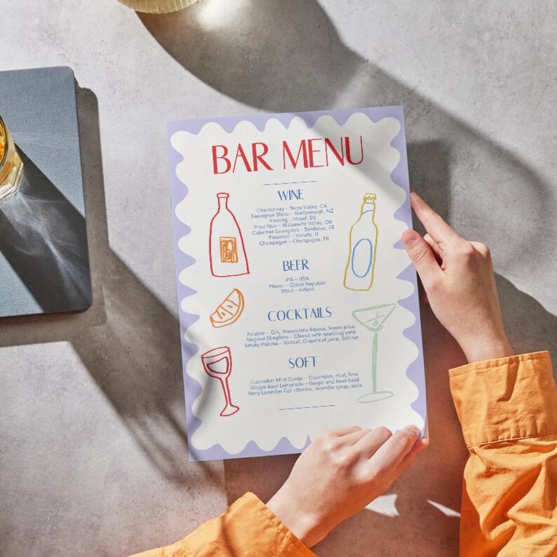 Funky Drink Bar Menu Editable Canva Template | Wedding | Birthday ...