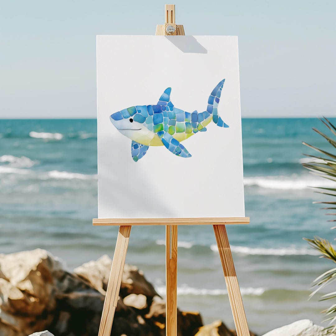 Seaglass Mosaic Shark 8x10 Art Print - Etsy