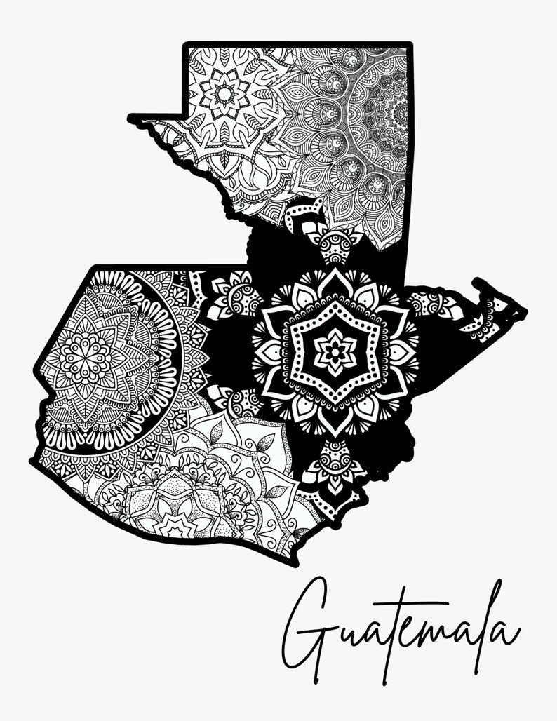 Black and White Country Maps With Mandala Designs, Instant Digital ...