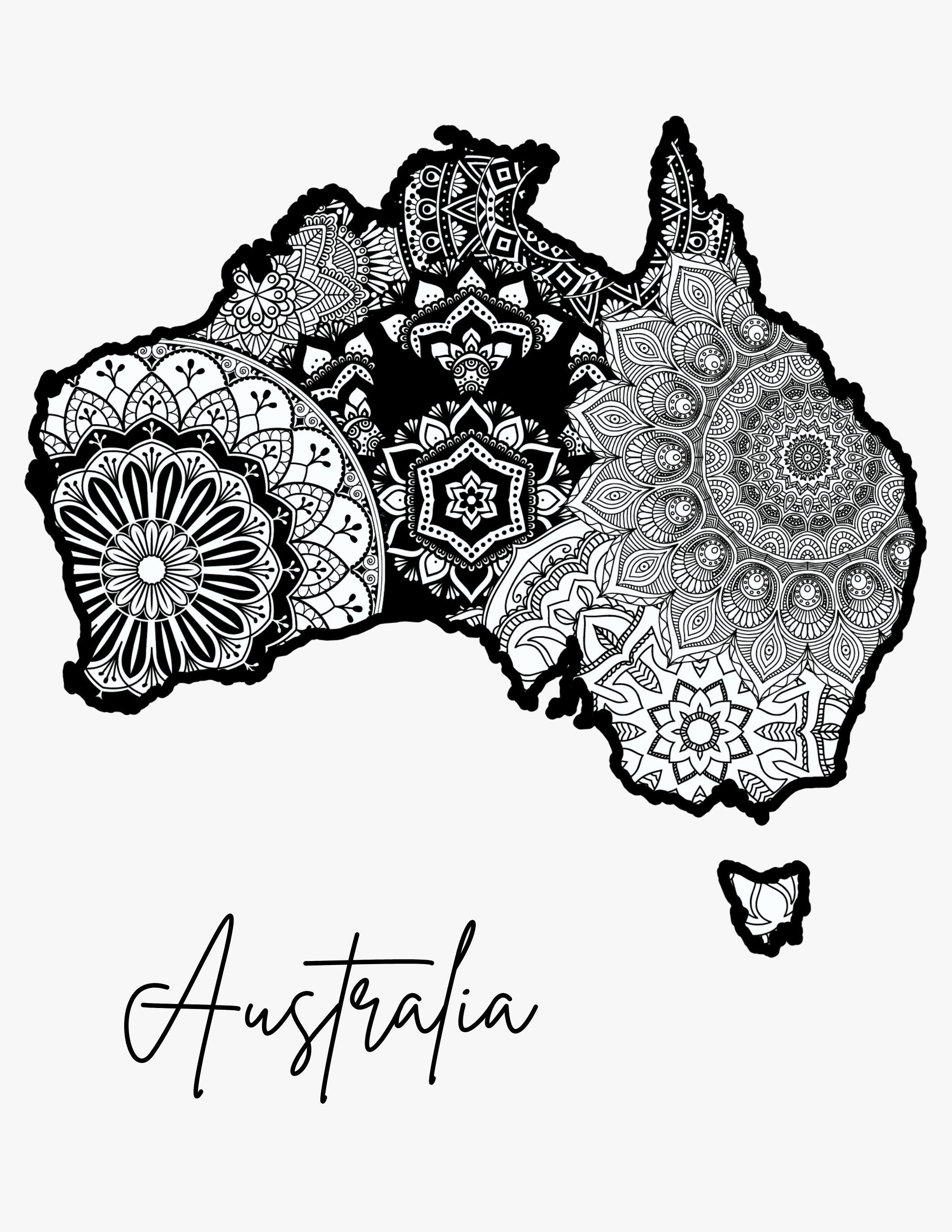 Black and White Country Maps With Mandala Designs, Instant Digital ...