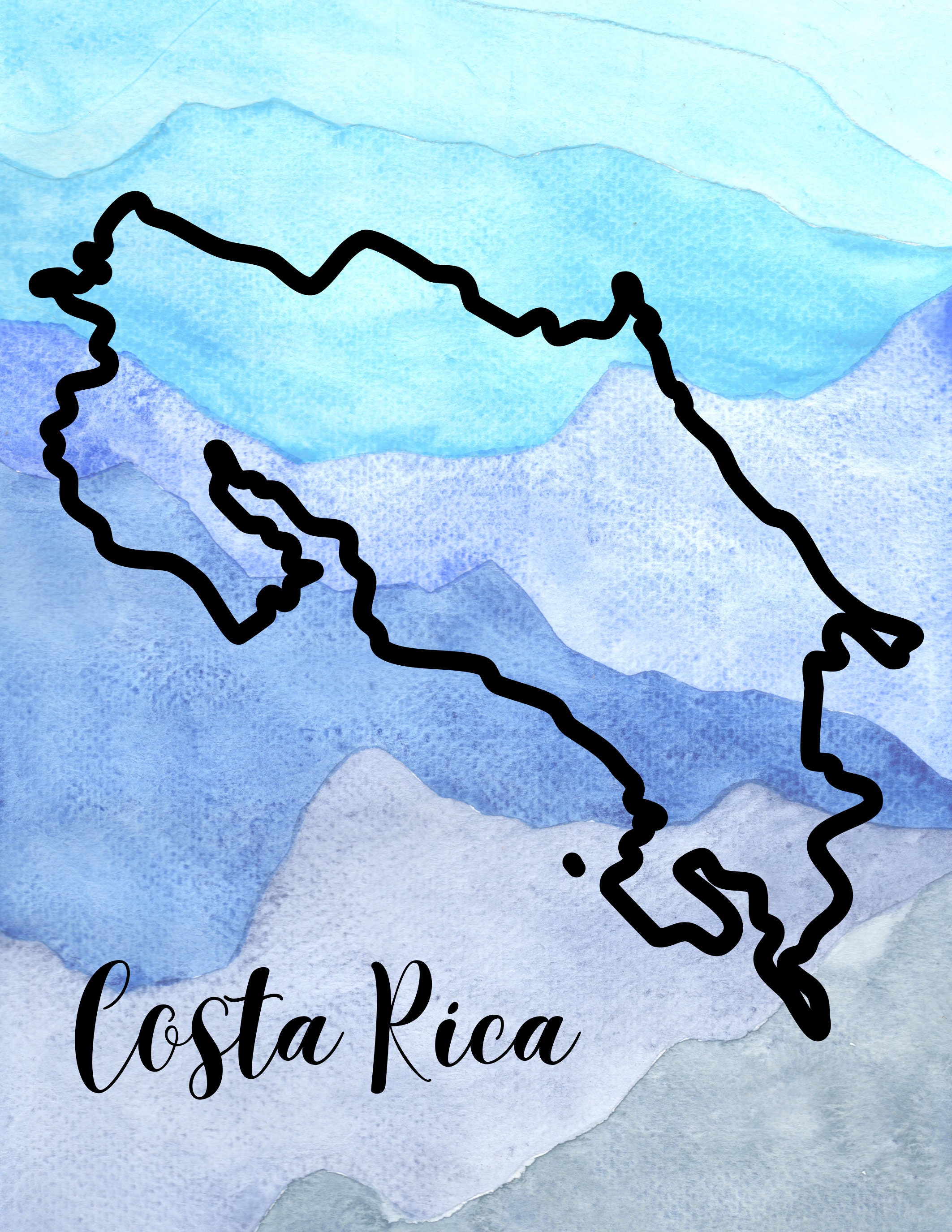 Watercolor Costa Rica Map Bundle, Instant Digital Downloads. - Etsy