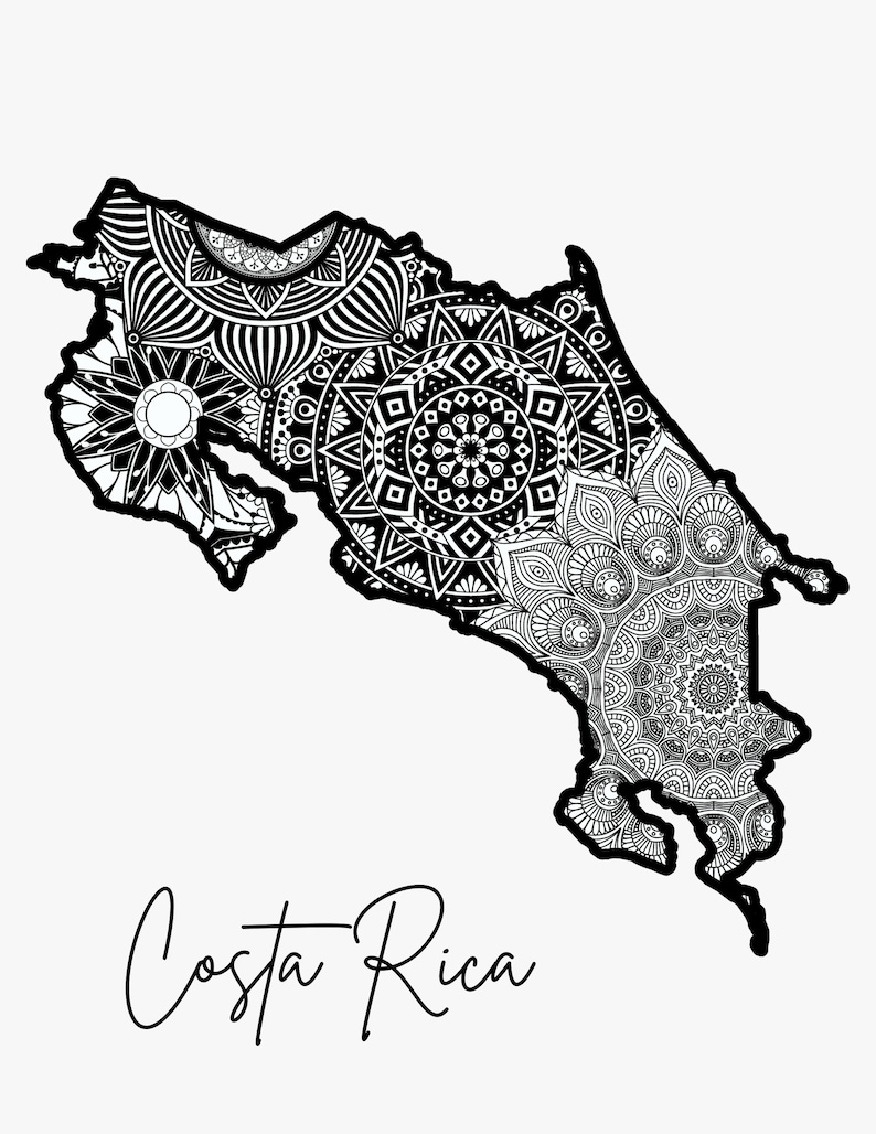 Black and White Country Maps With Mandala Designs, Instant Digital ...