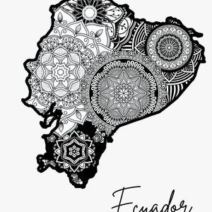 Black and White Country Maps With Mandala Designs, Instant Digital ...