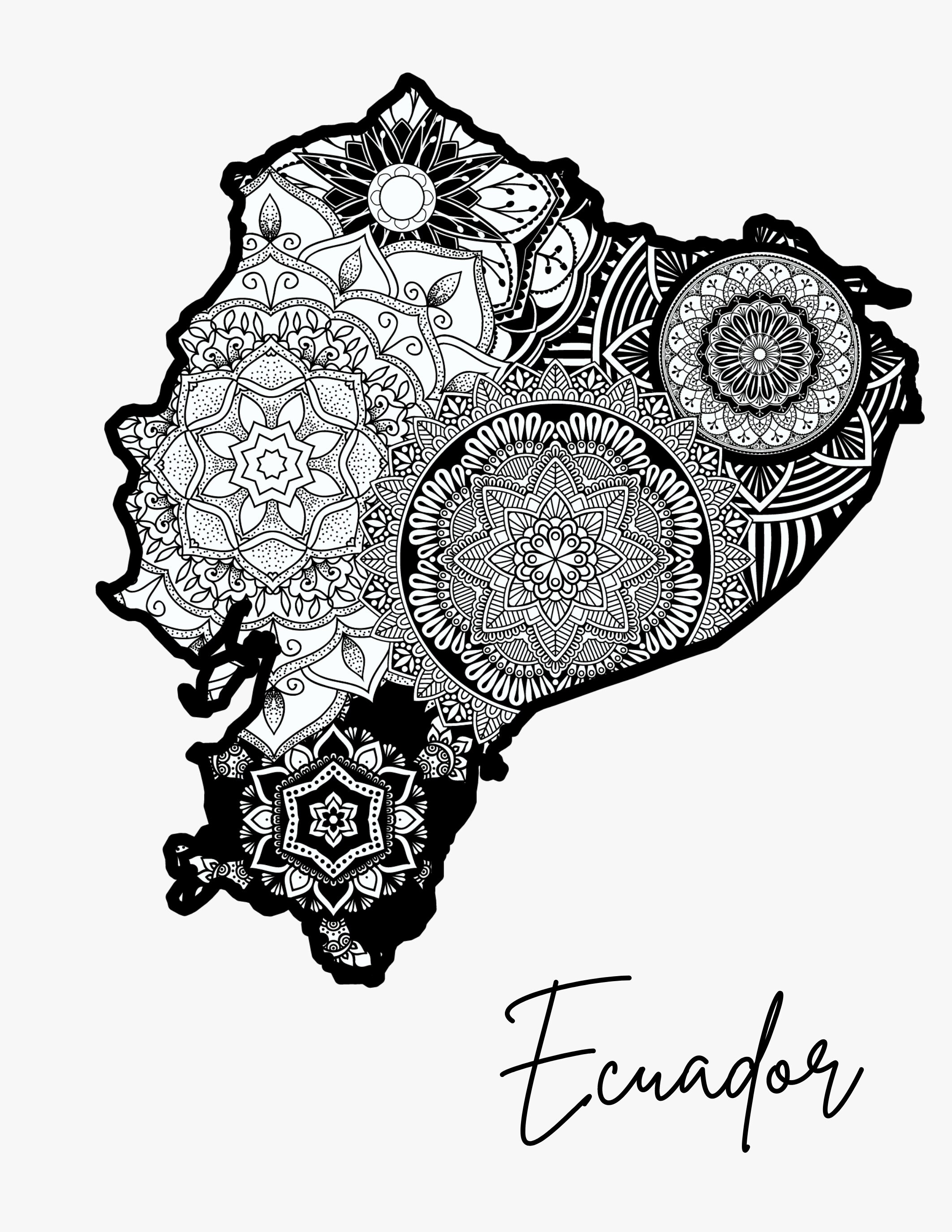 Black and White Country Maps With Mandala Designs, Instant Digital ...