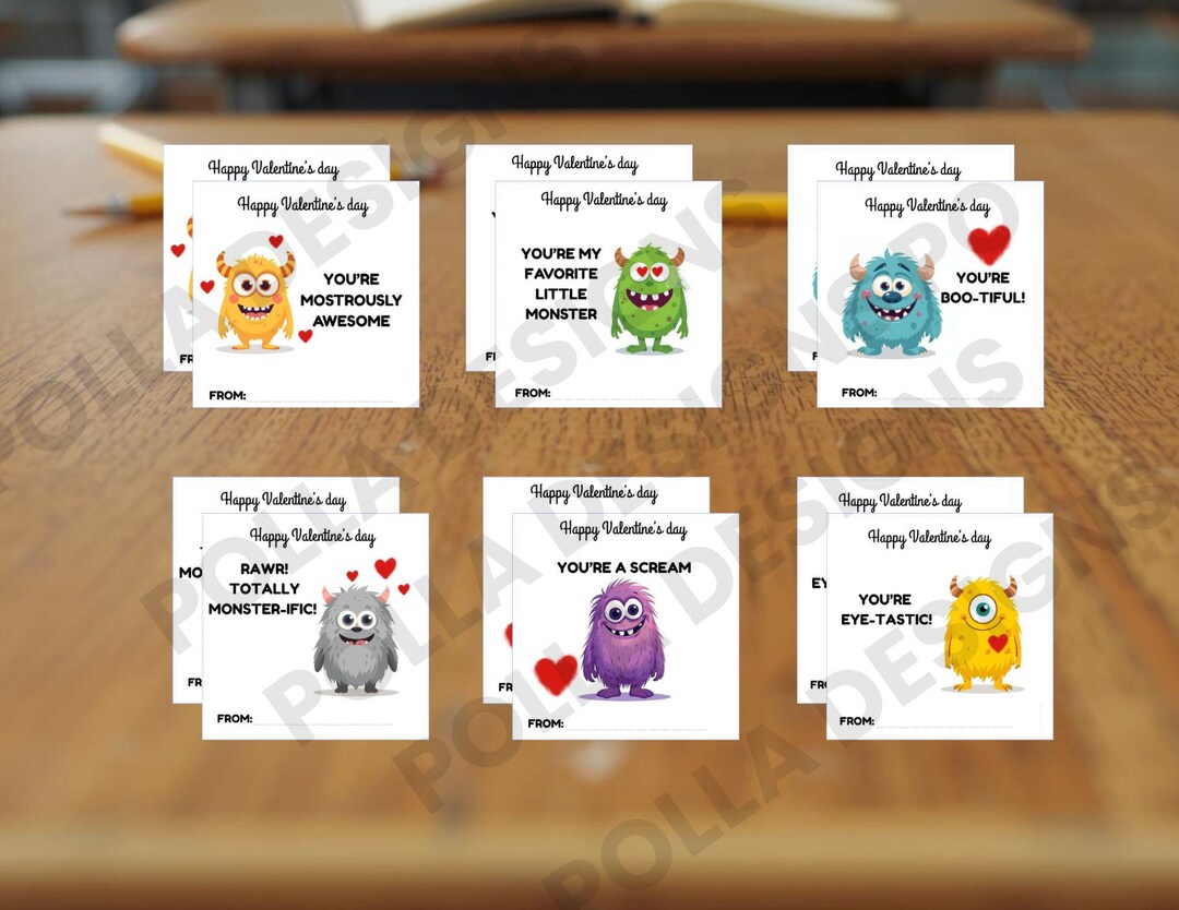 Monster Valentine Cards - Kids Printable Valentines, Class Party ...