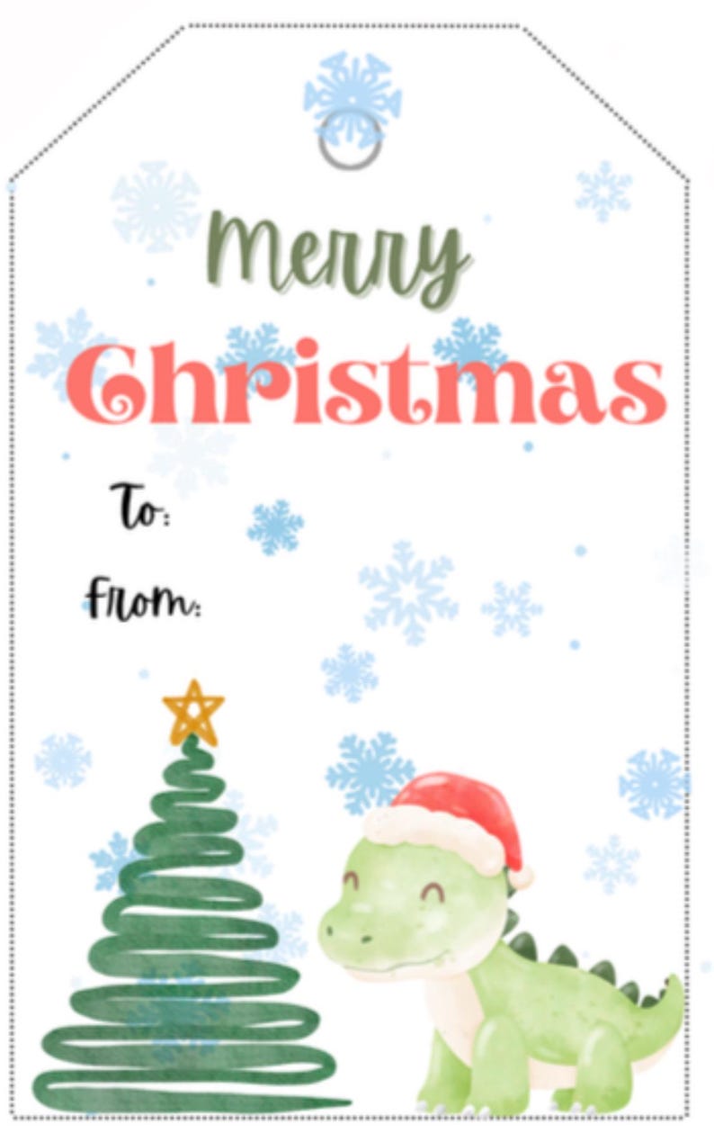 Christmas Dinosaur Gift Tags Printable Dino Holiday Tags Digital ...