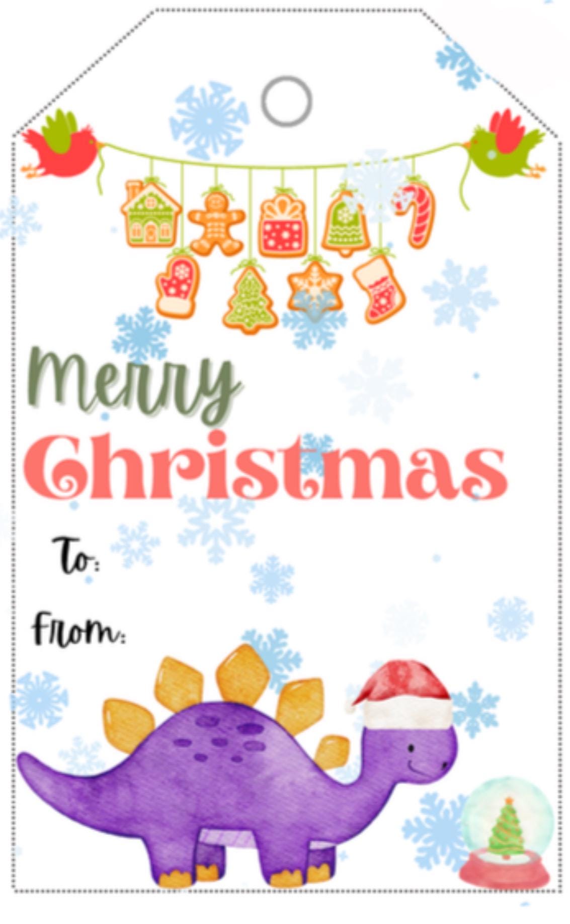Christmas Dinosaur Gift Tags Printable Dino Holiday Tags Digital ...