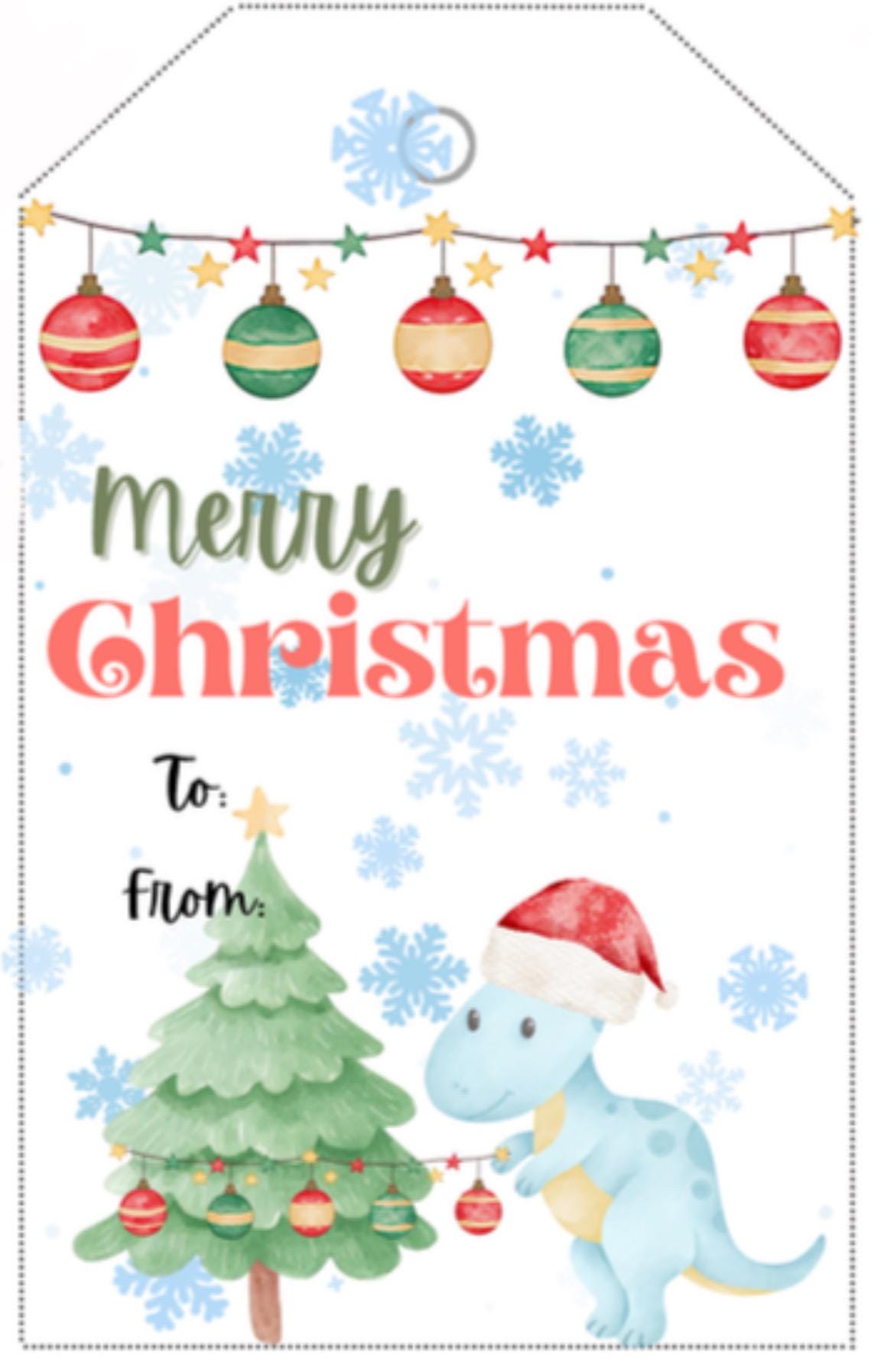 Christmas Dinosaur Gift Tags Printable Dino Holiday Tags Digital ...