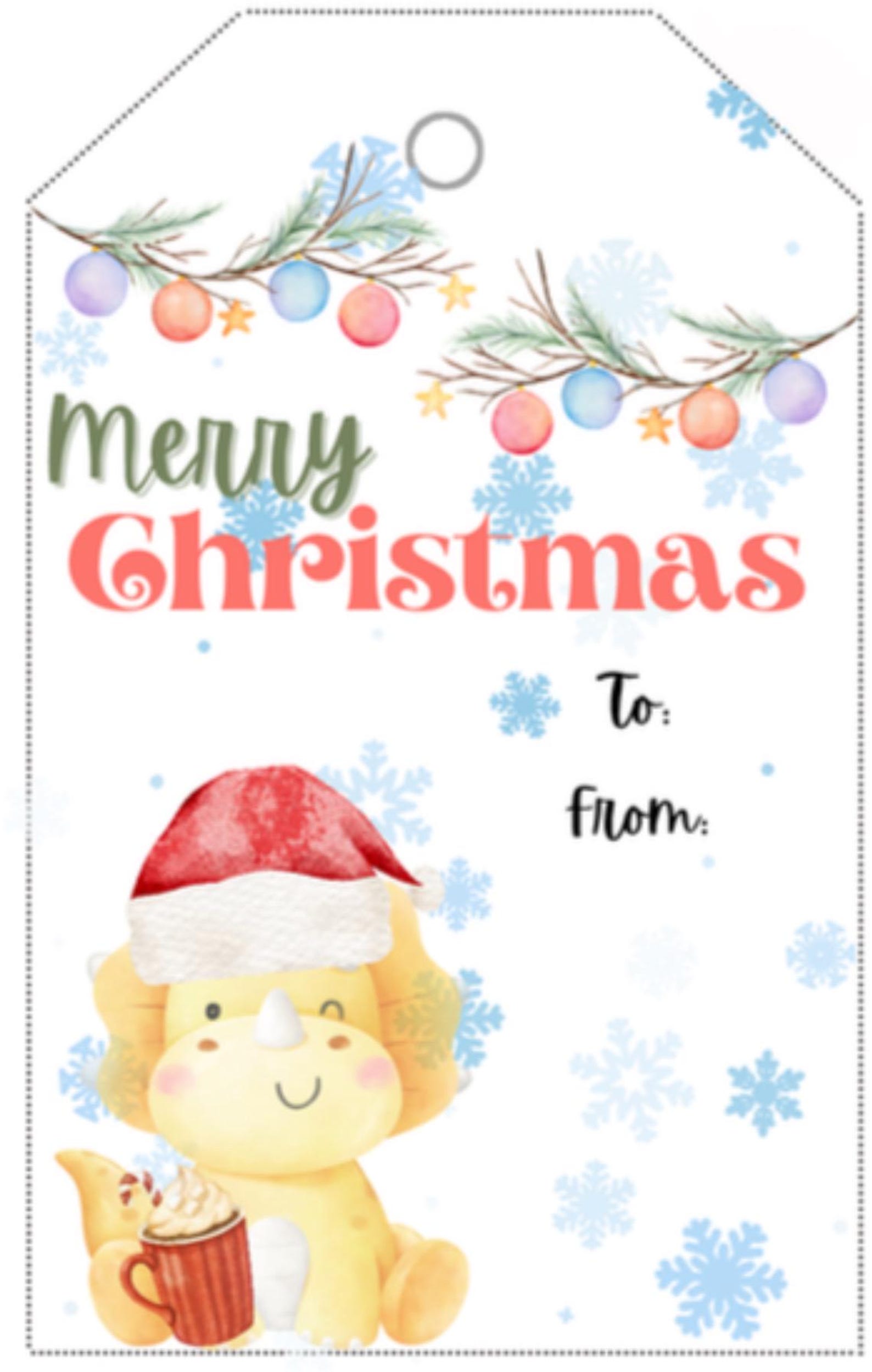 Christmas Dinosaur Gift Tags Printable Dino Holiday Tags Digital ...