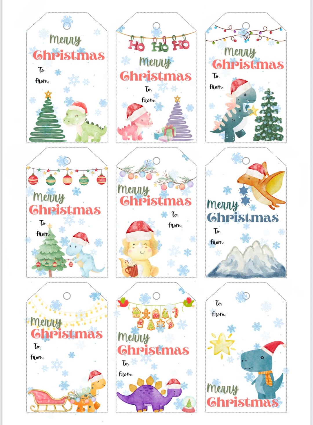 Christmas Dinosaur Gift Tags Printable Dino Holiday Tags Digital ...