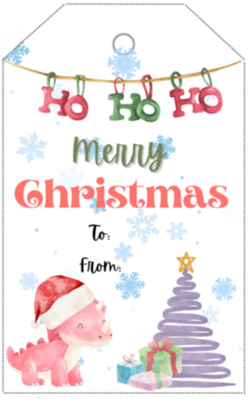 Christmas Dinosaur Gift Tags Printable Dino Holiday Tags Digital ...
