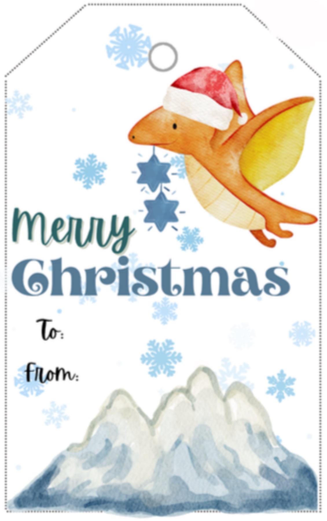 Christmas Dinosaur Gift Tags Printable Dino Holiday Tags Digital ...