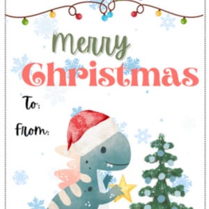 Christmas Dinosaur Gift Tags Printable Dino Holiday Tags Digital ...