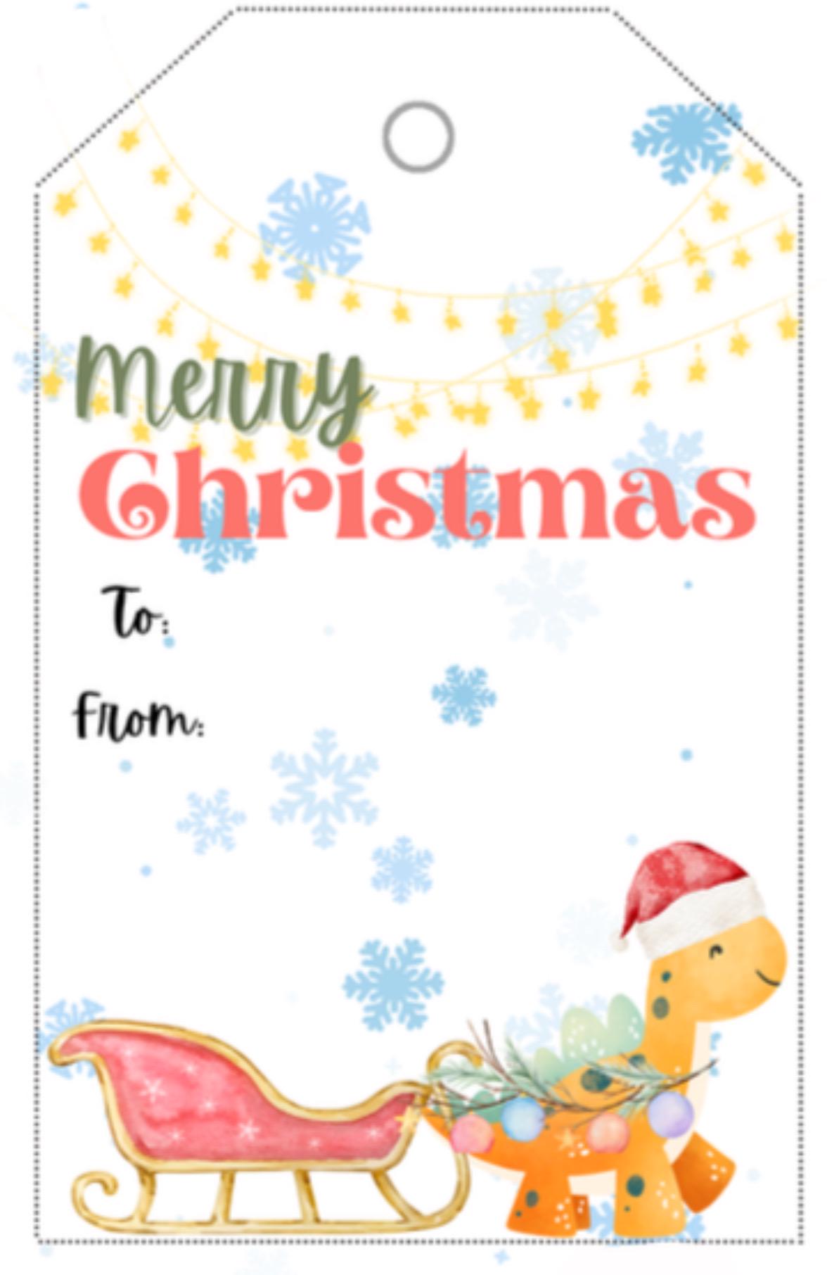 Christmas Dinosaur Gift Tags Printable Dino Holiday Tags Digital ...