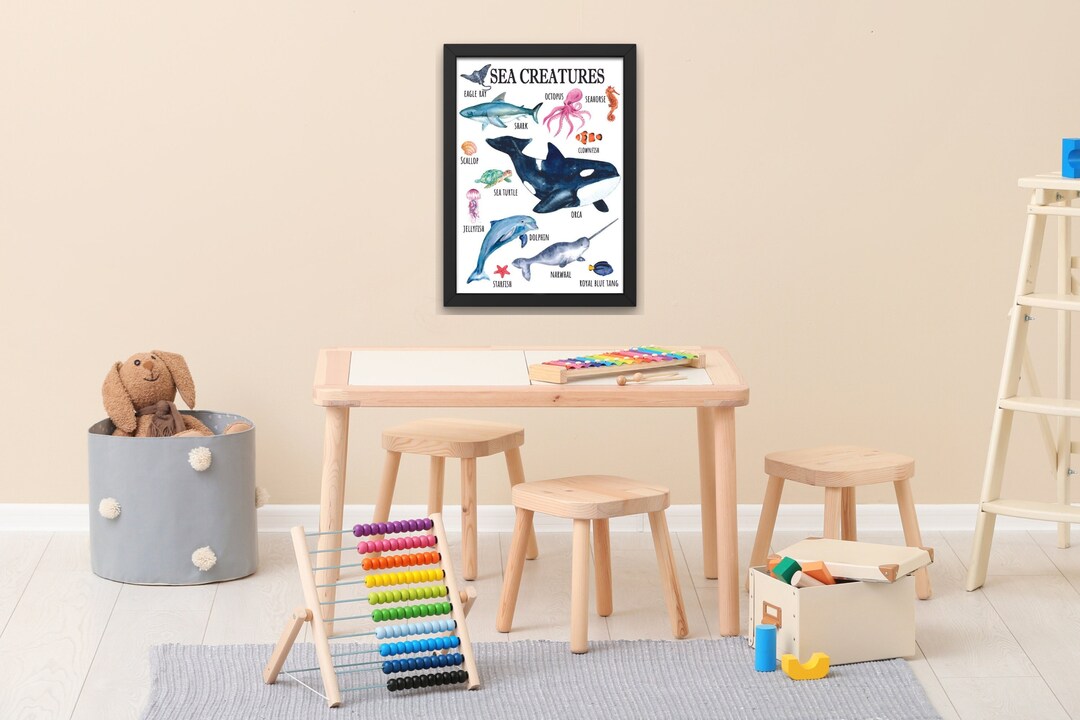 Sea Creatures Wall Art, Nursery Decor, Montessori Science, Ocean ...
