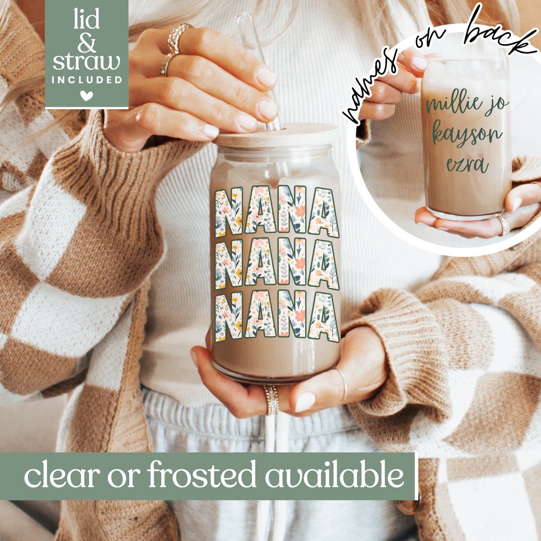 Personalized Nana Glass Cup With Grandkids Names Custom Nana Tumbler ...