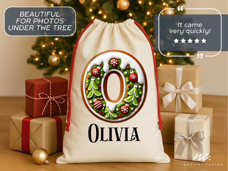 Personalized Initial Santa Bag Custom Initial Christmas Sack Christmas ...