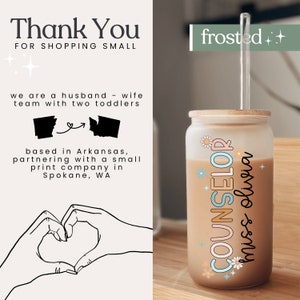 Personalized School Counselor Cup Iced Coffee Sipper Glass for Mental ...
