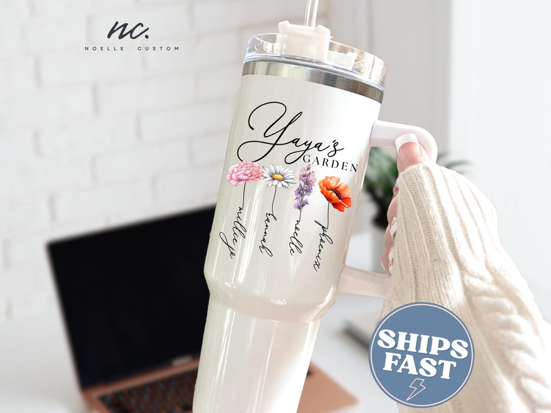 Yaya Tumbler Yaya's Garden Custom Birth Flower 40oz Tumbler With Handle ...