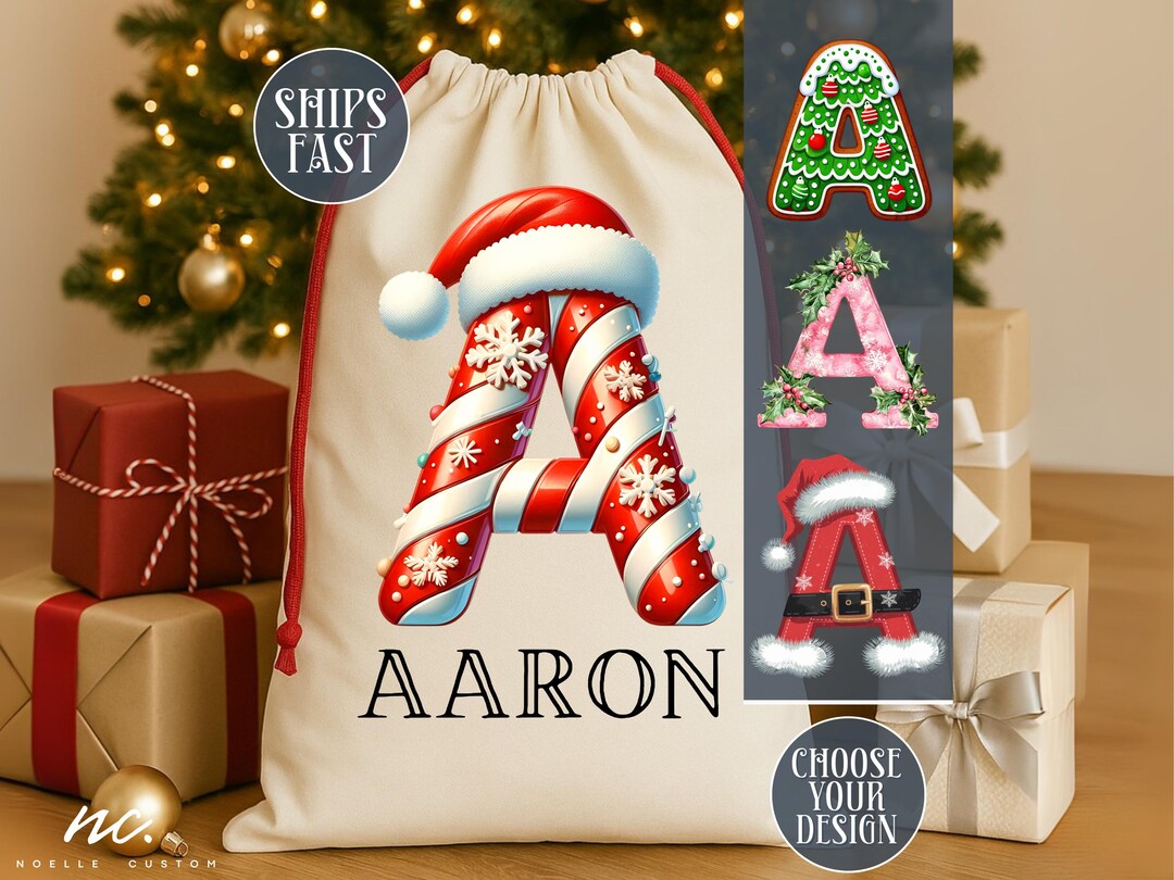 Personalized Initial Santa Bag Custom Initial Christmas Sack Christmas ...