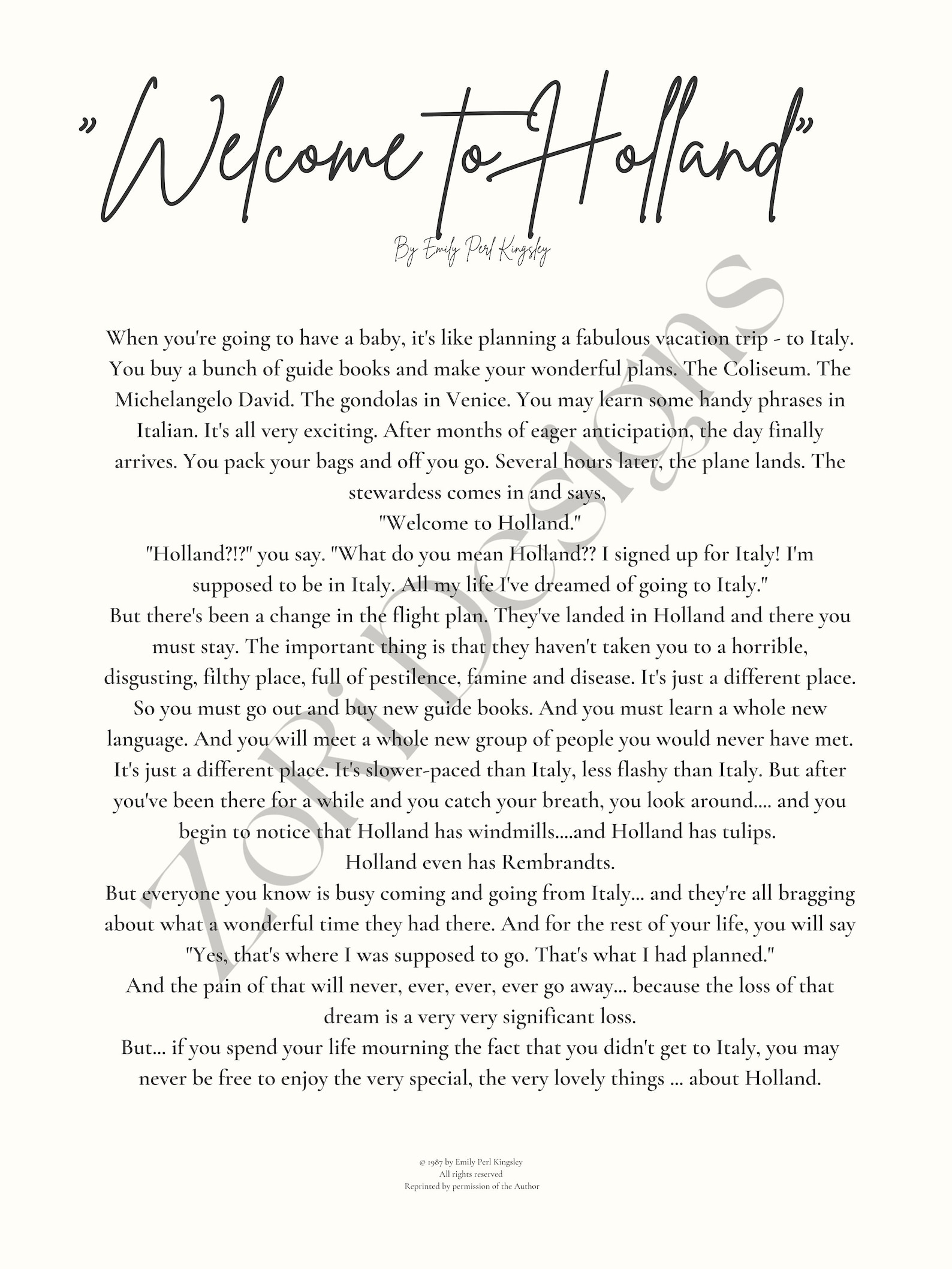 Light Center Title Welcome to Holland Poem | Special Needs Art | Down ...