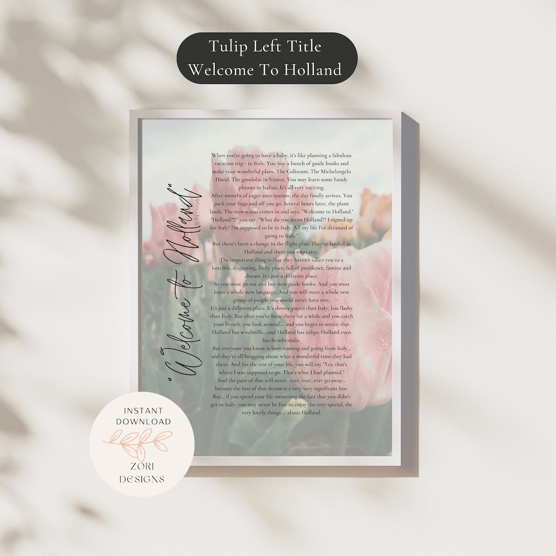 Left Title Tulip Welcome to Holland Poem Print | Special Needs Art ...