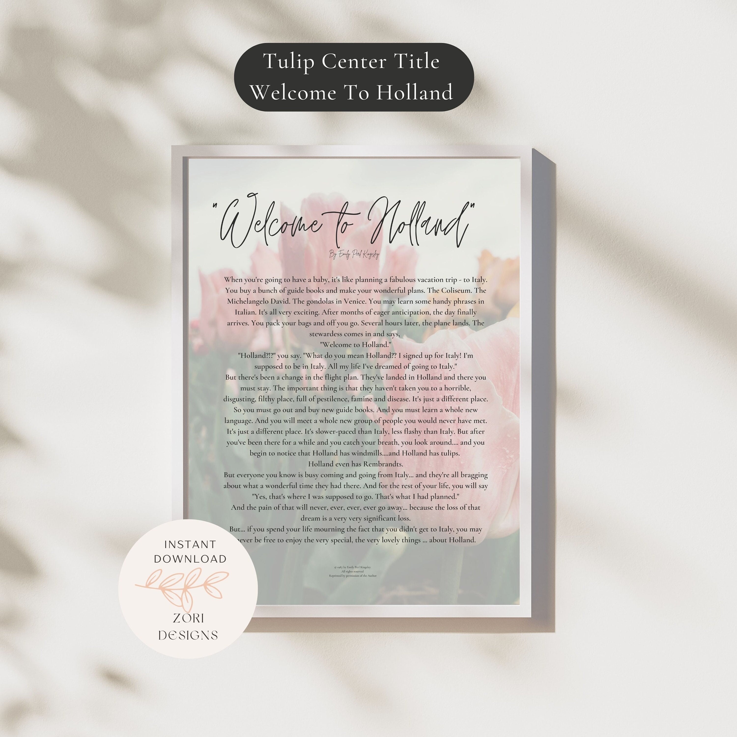 Tulip Center Title Welcome to Holland Poem Print | Special Needs Art ...