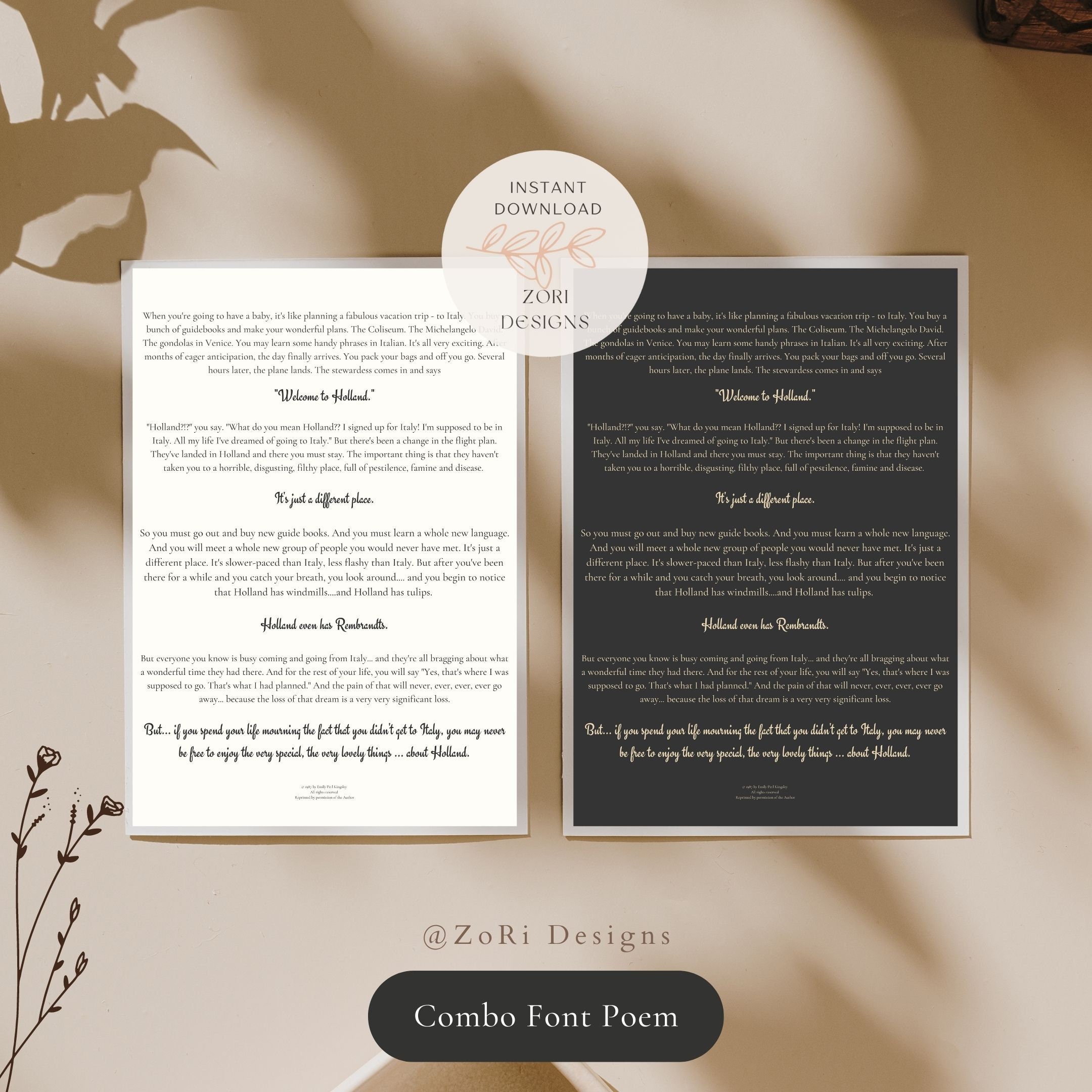 Light Combo Welcome to Holland Poem | Wall Art | Modern Family Mom Dad ...