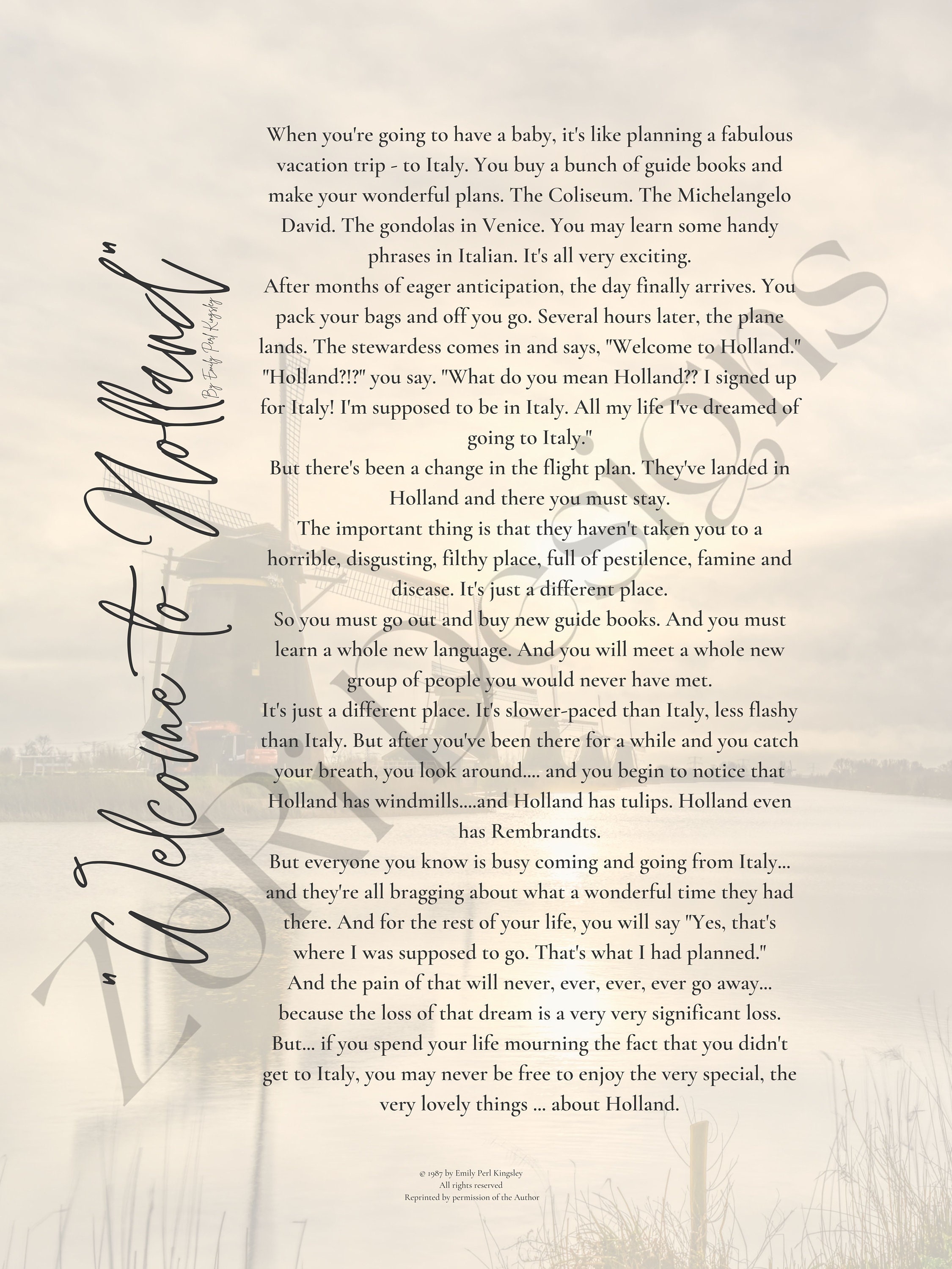 Welcome to Holland Poem Windmill Left Title Special Needs Art Down ...