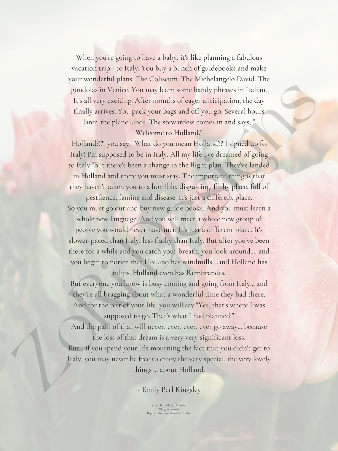 Welcome to Holland Tulip Full Poem Print | Special Needs Art | Down ...
