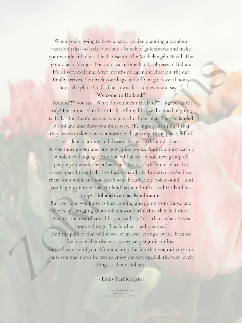 Welcome to Holland Tulip Full Poem Print | Special Needs Art | Down ...