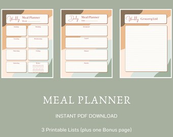 Menu Plan Meal Plan Weekly Meal Planner Bundle Grocery Meal Planner ...