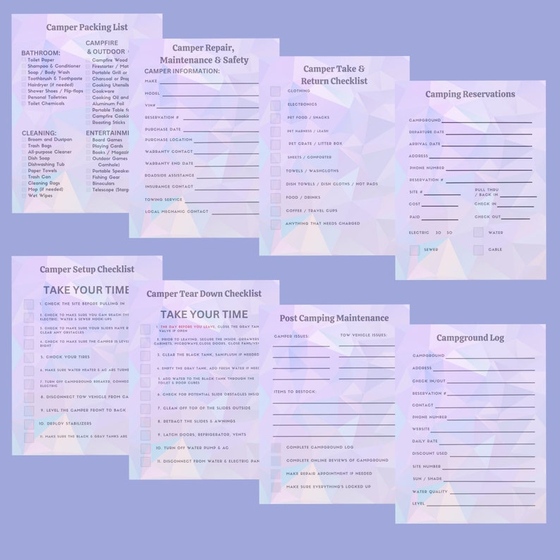 Camper Checklist Printable Bundle Geometric Lilac - Etsy