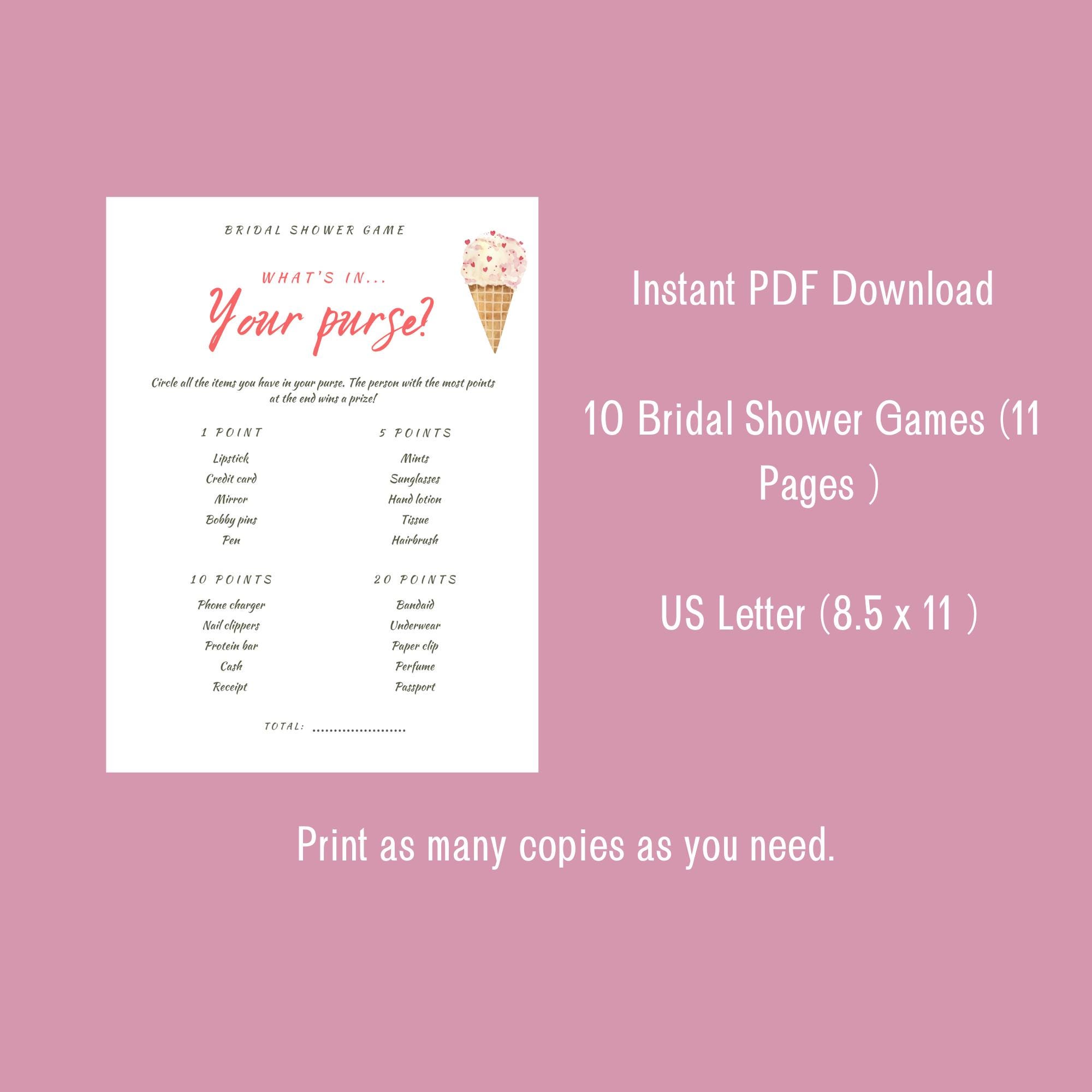 10 Printable Bridal Shower Games Bundle - Ice Cream - Fun & Interactive ...