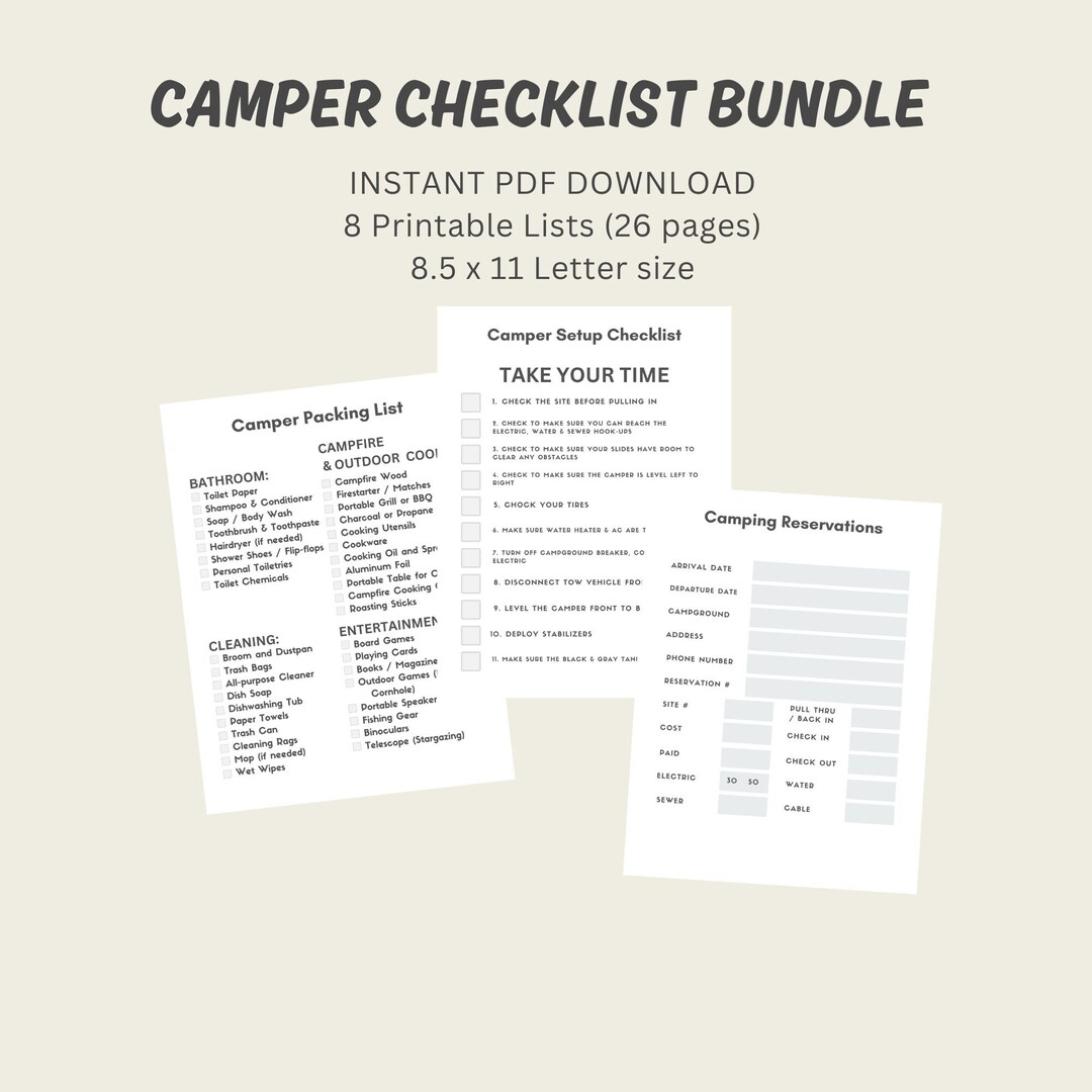 Camper Checklist Printable Bundle Plain - Etsy