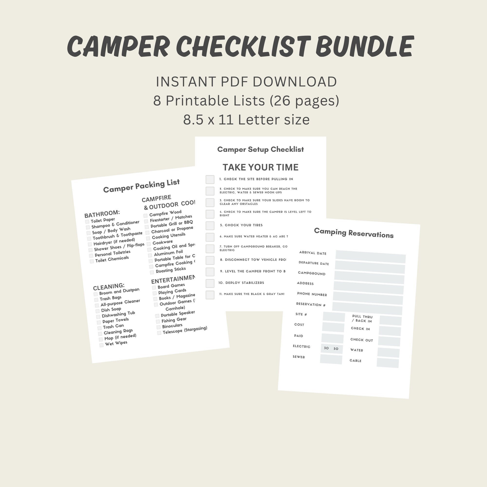 Camper Checklist Printable Bundle Plain - Etsy