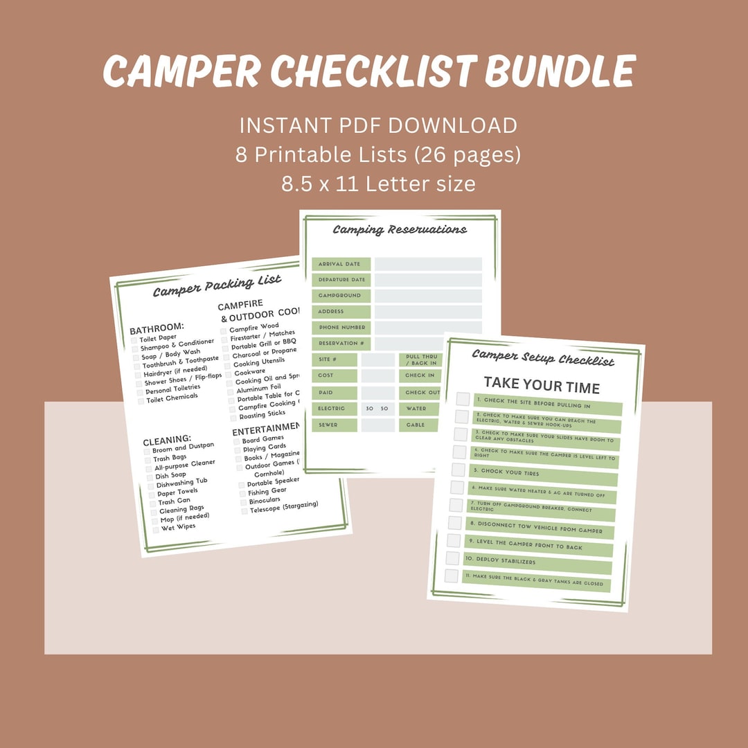 Camper Checklist Printable Bundle Green - Etsy