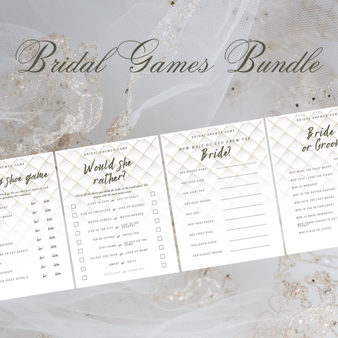 10 Printable Bridal Shower Games Bundle - Elegant Gold - Fun ...