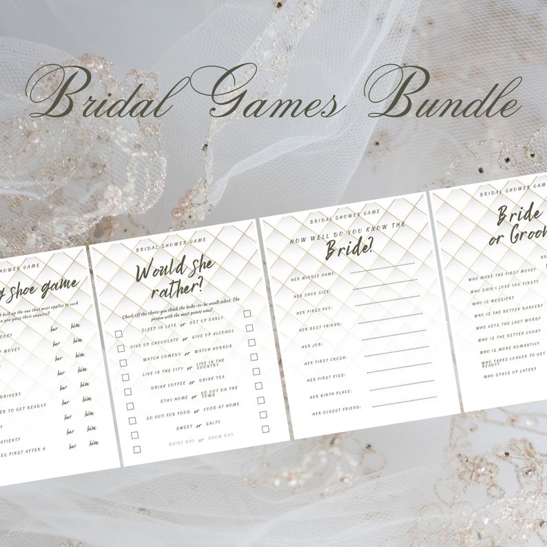 10 Printable Bridal Shower Games Bundle - Elegant Gold - Fun ...