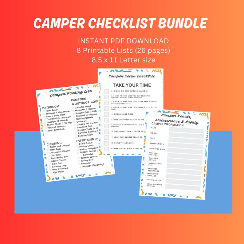 Camper Checklist Printable Bundle Colorful - Etsy